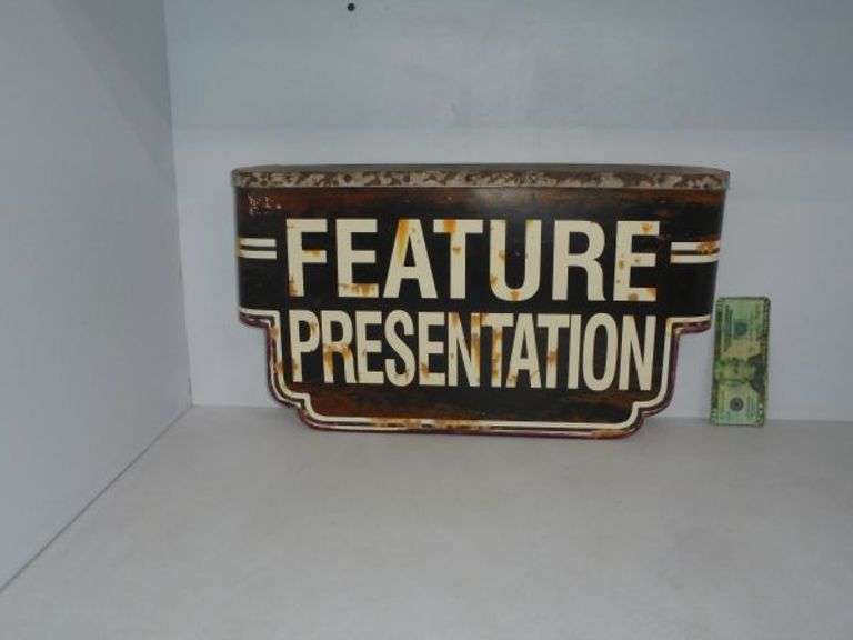 Metal FEATURE PRESENTATION movie sign. Repop. - Texas Online Auction House