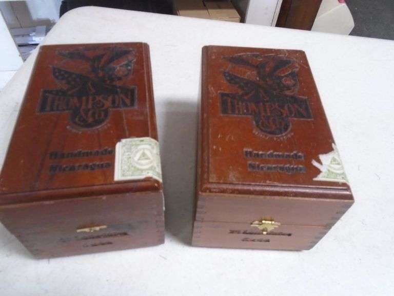 2 Thompson and co. wooden cigar boxes. - Texas Online Auction House