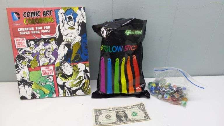 Neat DC Comics Comic Art Coloring Book, NEW Glow Sticks & Marbles! (6C ...