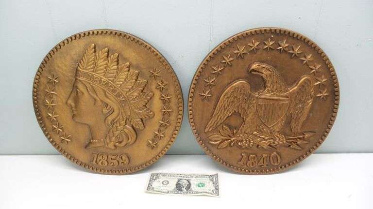 Lot of 2 AWESOME Large HEAVY Coin Replica Wall Plaques! Excellent ...