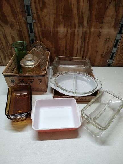 Pyrex Glass Baking Dishes & Bell Cookie Jar - United Edge Real Estate ...