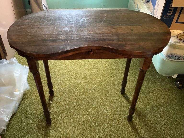 Kidney Shaped Wood Table w/ Drawer - United Edge Real Estate & Auction