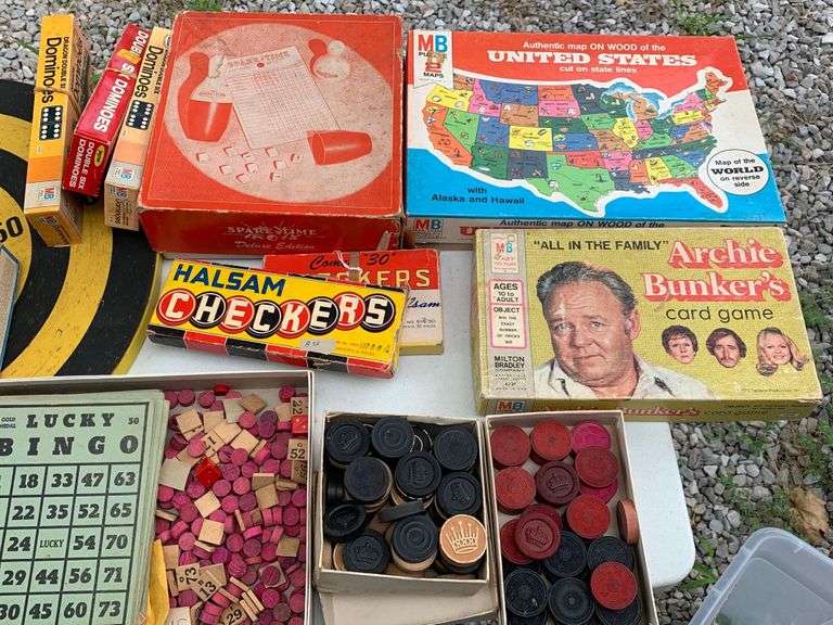 Vintage Games- Checkers, Bingo, Darts, Dominoes, Archie Bunker - United ...