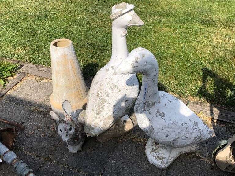 Concrete Geese, Water Bath Stand & Plastic Rabbit - United Edge Real ...