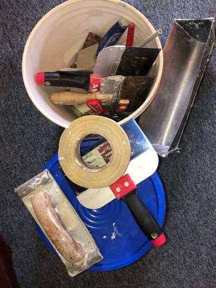 Bucket of Joint Compound & Tools - United Edge Real Estate & Auction