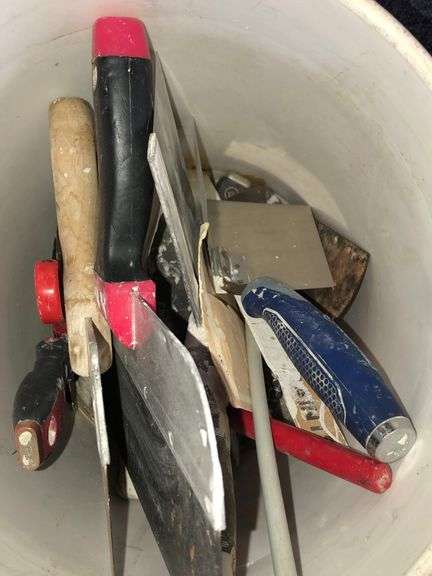 Bucket of Joint Compound & Tools - United Edge Real Estate & Auction