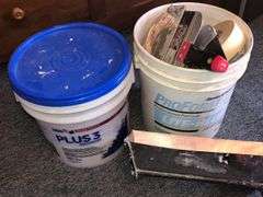Bucket of Joint Compound & Tools - United Edge Real Estate & Auction