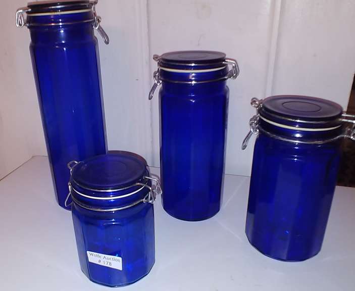 4 Piece Blue Canister Set - Wolfe Auction & Realty, LLC