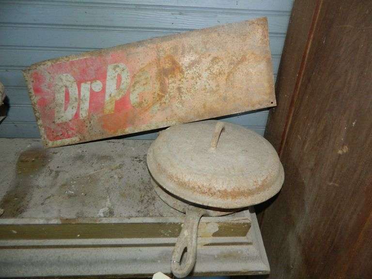 Griddle, Cast Iron Lid, Dr. Pepper Sign - Wolfe Auction & Realty, LLC