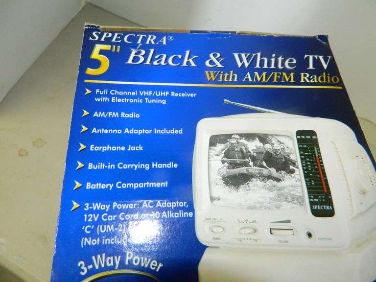 5" Spectra Black & White TV with AM/FM Radio AC/DC 12 Volt - Wolfe ...