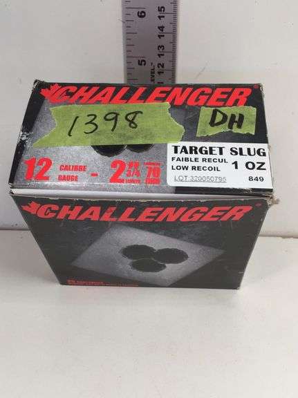 CHALLENGER LOW RECOIL TARGET SLUG 12GA. 2 3/4" 1oz SLUG SHOT, FULL BOX ...