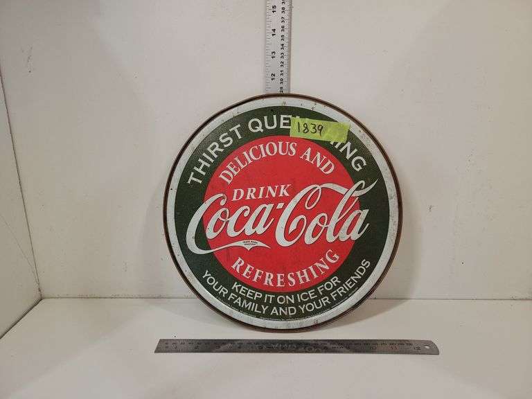 TIN SIGN-ROUND "COCA-COLA" - Wild Rose Auction Services