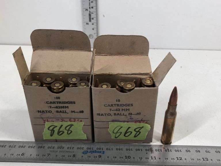 NATO BALL M80 7.62MM CARTRIDGE (10) 2 BOXES - Wild Rose Auction Services