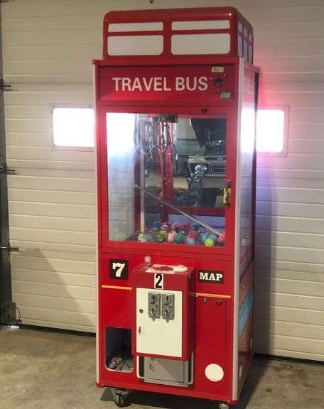 TRAVEL BUS CLAW MACHINE, CRAZY MONKEY W/ KEYS & CAPSULS, APPROX. 33"X31 ...