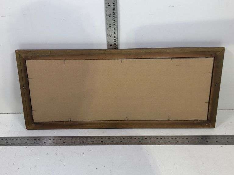 VINTAGE PAINTING OF LANDSCAPE W/ LAKE IN WOOD FRAME NO GLASS 21" X 9 ...