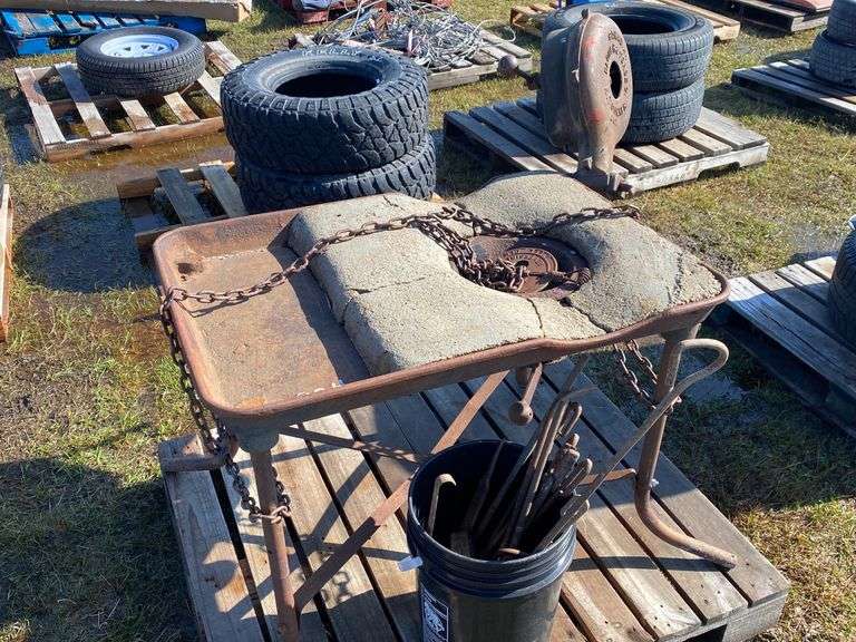 CANADIAN BLOWER AND FORGE CO. FORGE, BUILT INTO METAL TABLE W/ CONCRETE ...