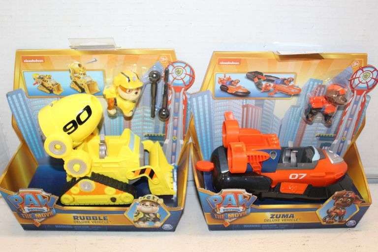 PAW PATROL THE MOVIE ROCKY AND RUBBLE ACTION FIGURE WITH DELUXE VEHICLE ...