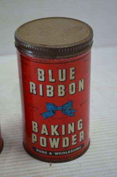 3 - Blue Ribbon Baking Powder Tins - Yorkton Auction Centre