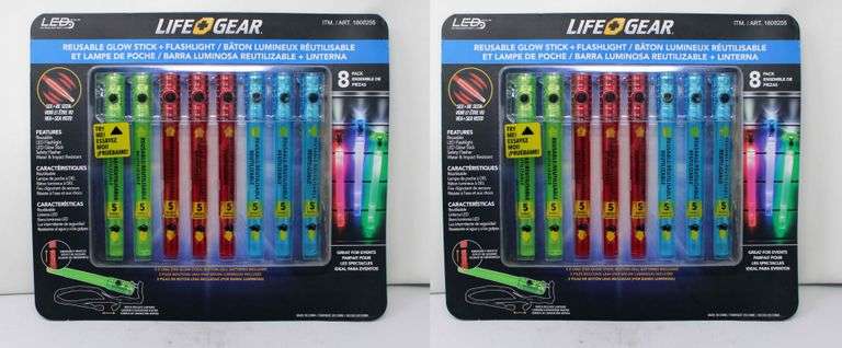 (2) LIFE GEAR LED REUSABLE GLOW STICK + FLASHLIGHT ASSORTED 8 PACK ...
