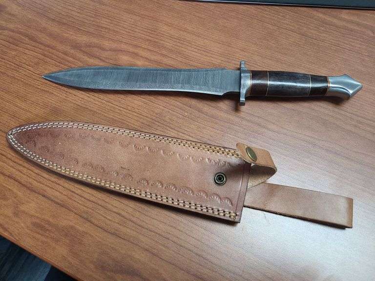16" Damascus Dagger Bone Handle, With Leather Sheath (Hand Made ...