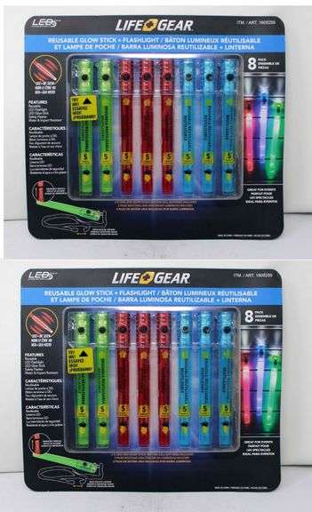 (2) LIFE GEAR LED REUSABLE GLOW STICK + FLASHLIGHT ASSORTED 8 PACK ...