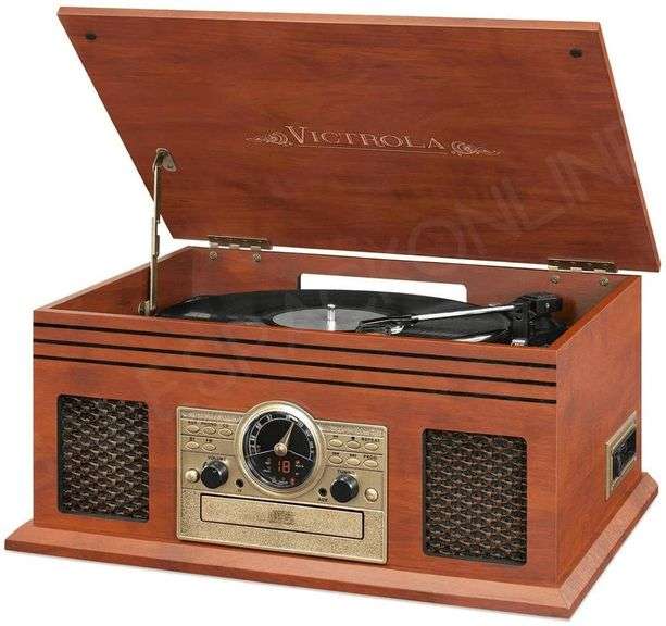 VICTROLA NOSTALGIC 6 IN 1 BLUETOOTH TURNTABLE ENTERTAINMENT CENTER ...