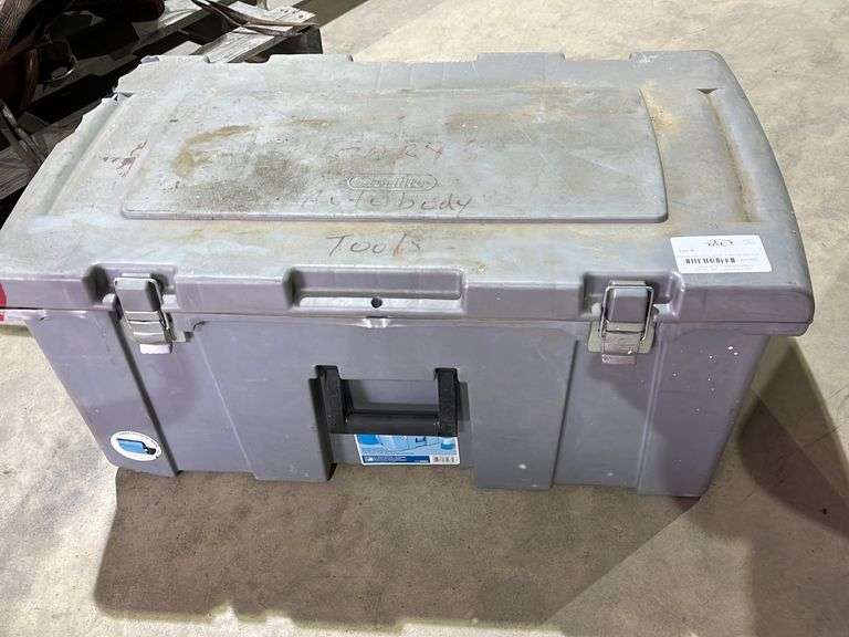 Plastic Grey Tool Box W/ Roller On One Side - Yorkton Auction Centre