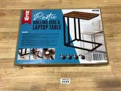 RUSTIC ROLLING SIDE & LAPTOP TABLE - Yorkton Auction Centre