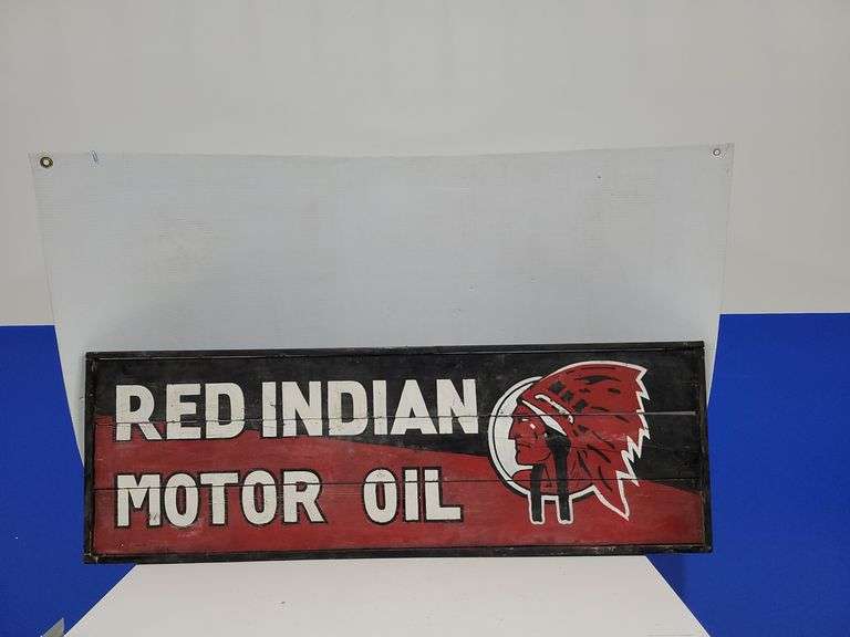 Red Indian Motor Oil Wood Sign 17"x51" - Yorkton Auction Centre
