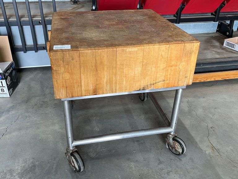 Large Butcher Block On Wheels - Yorkton Auction Centre