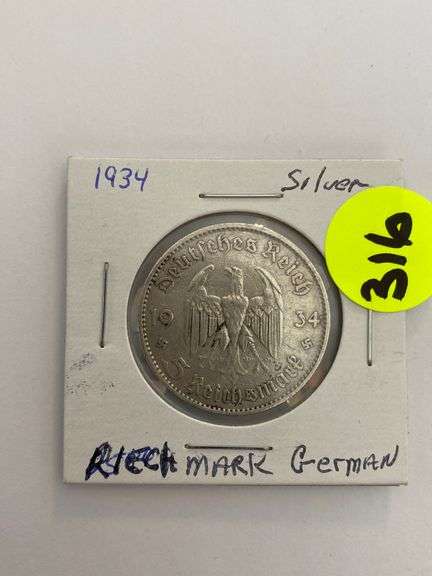 1934 Silver Reich Mark - Yorkton Auction Centre