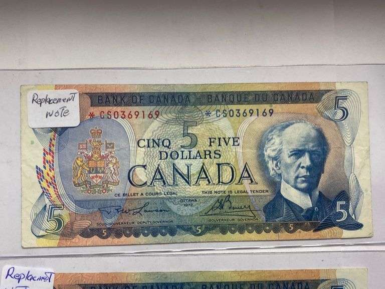 2 - 1972 Replacement Notes -CAD Five Dollar Bill - Yorkton Auction Centre