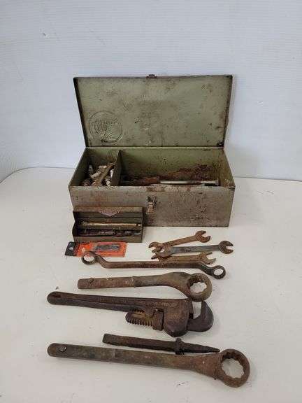 Claas Tool Box with old Wrenches - Yorkton Auction Centre