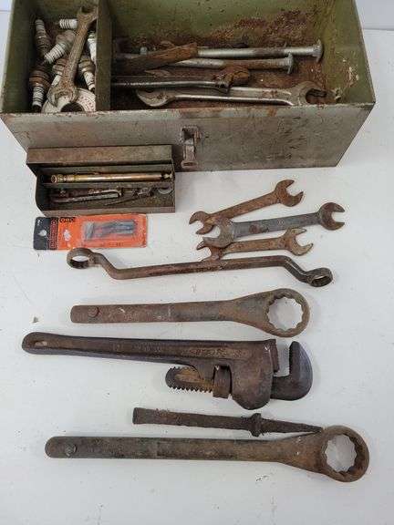 Claas Tool Box with old Wrenches - Yorkton Auction Centre
