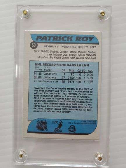 1986-87 OPC Patrick Roy Rookie Card - Yorkton Auction Centre