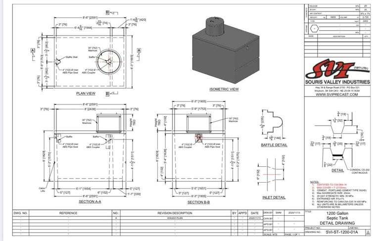 1200 Gal Septic Tank - Donated By Souris Valley Industries - Value ...