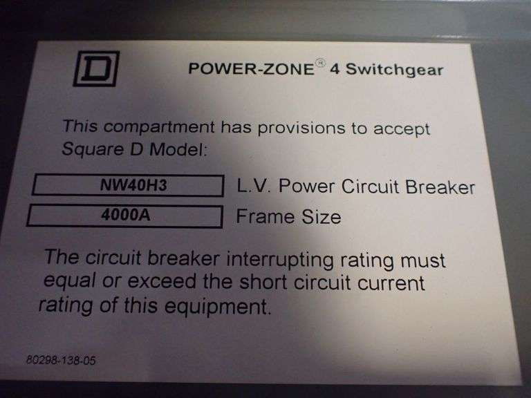 Square D Power Zone 4 4000A Tie Section with 1600A Feeder - Yellow Tag ...