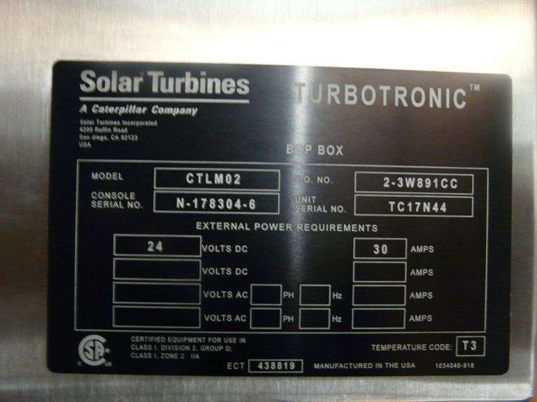 Solar Turbines Turbotronic Bop - Yellow Tag Auctions