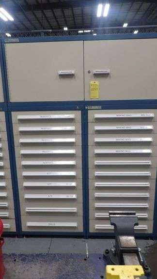 Lot of (2) Vidmar Cabinets with Two-Door Top Cabinet and Contents ...