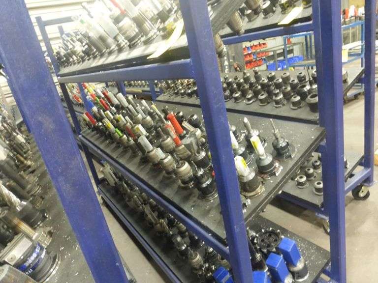 3-Shelf Rolling Tool Rack w/Assorted Cutting Tools and Tool Holders ...