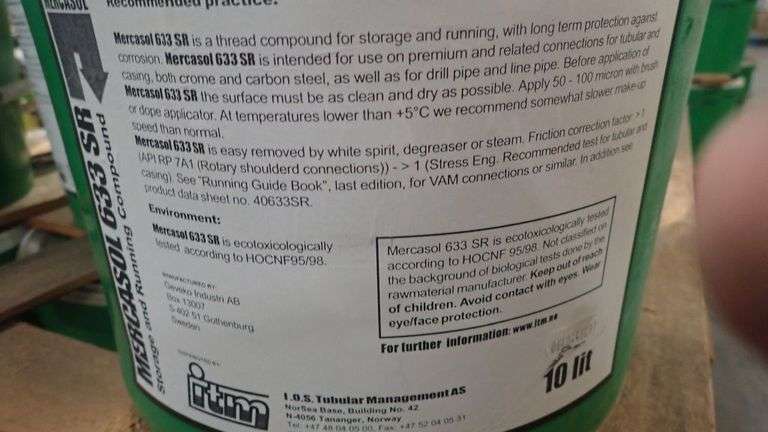 Lot of (14) Buckets of Mercasol 633SR Storage & Running Thread Compound ...