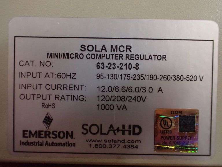 Emerson SOLA MCR Micro Computer Regulator - Yellow Tag Auctions