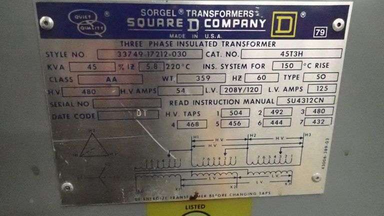 Square D 45 KVA Sorgel Transformer - Yellow Tag Auctions