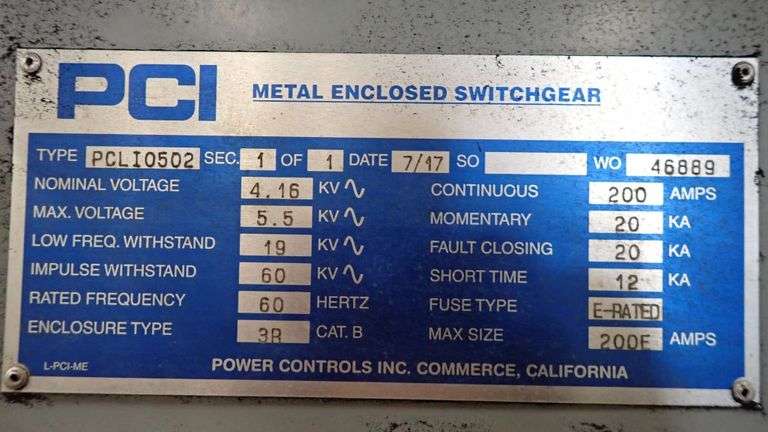 PCI Metal Enclosed Switchgear - Yellow Tag Auctions