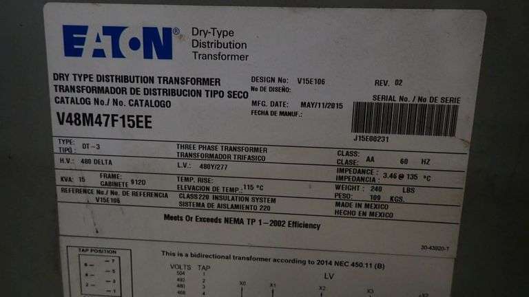 Eaton Dry Type Distribution Transformer - Yellow Tag Auctions