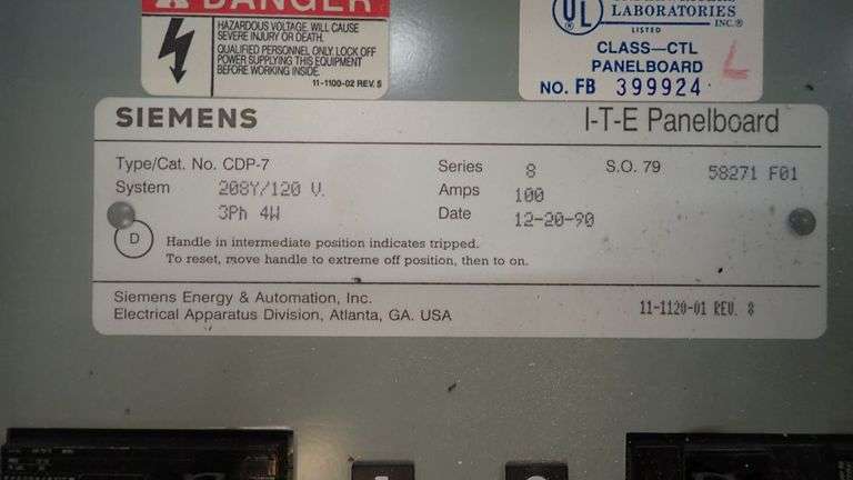 Lot of (2) Siemens ITE Panelboards - Yellow Tag Auctions