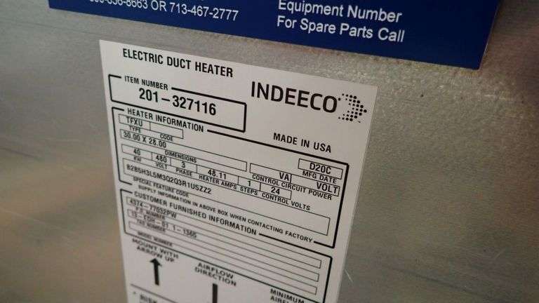 Indeeco Electric Duct Heater - Yellow Tag Auctions