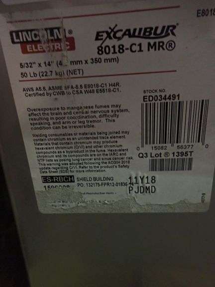 Lot of 1950 lbs of E8018-C1 Welding Electrodes - Yellow Tag Auctions