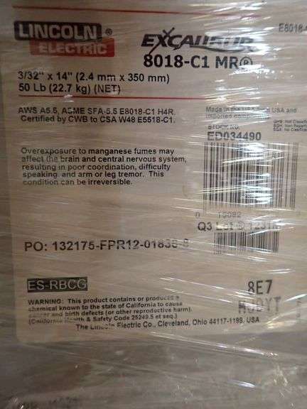 Lot of 3000 lbs of E8018-C1 Welding Electrodes - Yellow Tag Auctions
