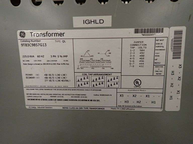 General Electric Transformer - Yellow Tag Auctions